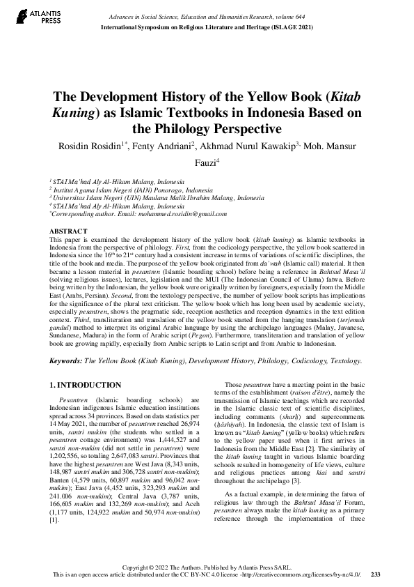 (PDF) The Development History of the Yellow Book (Kitab Kuning) as ...