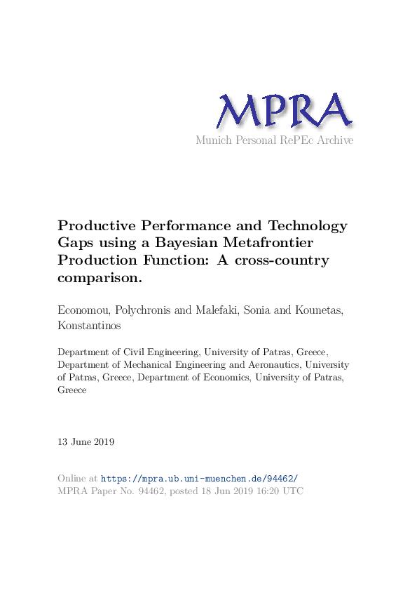 (PDF) Productive Performance and Technology Gaps using a Bayesian Metafrontier Production ...