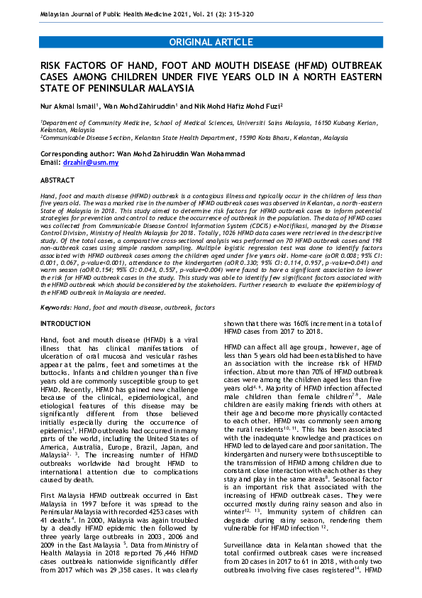 (PDF) Risk Factors of Hand, Foot and Mouth Disease (HFMD) Outbreak ...