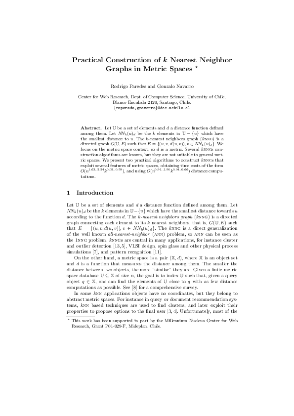 (PDF) Practical Construction of k-Nearest Neighbor Graphs in Metric Spaces