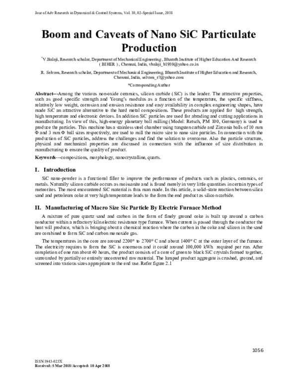 Pdf Boom And Caveats Of Nano Sic Particulate Production