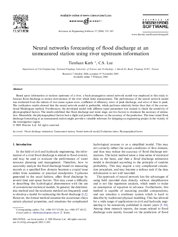 (PDF) Neural networks forecasting of flood discharge at an unmeasured station using river ...