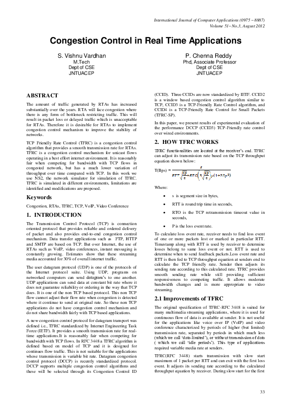 (PDF) Congestion Control in Real Time Applications | Chenna Reddy P - Academia.edu