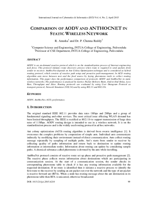 (PDF) Comparison of Aodv and Anthocnet in Static Wireless Network