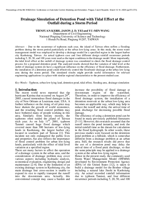 (PDF) Drainage simulation of detention pond with tidal effect at the ...