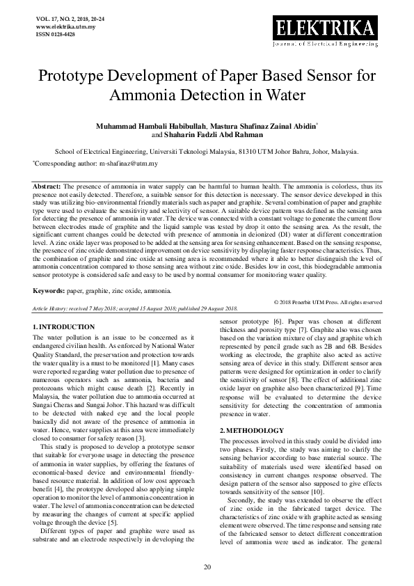 (PDF) Prototype Development of Paper Based Sensor for Ammonia Detection ...
