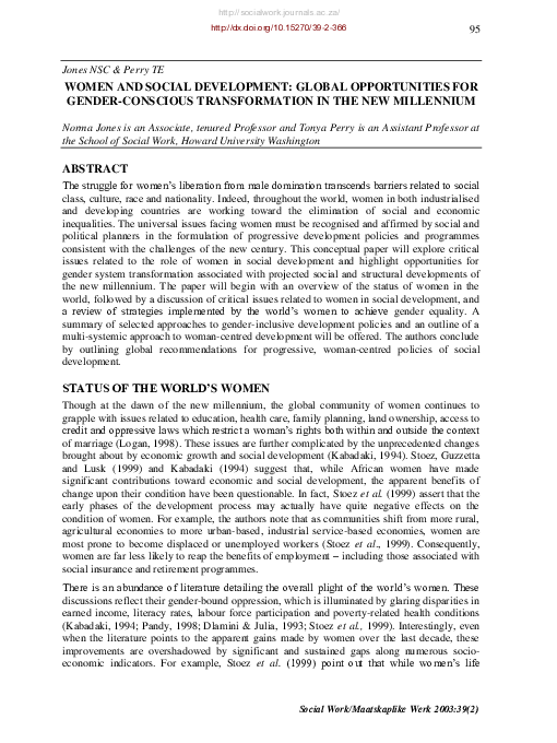 (PDF) Women and Social Development: Global Opportunities for Gender ...