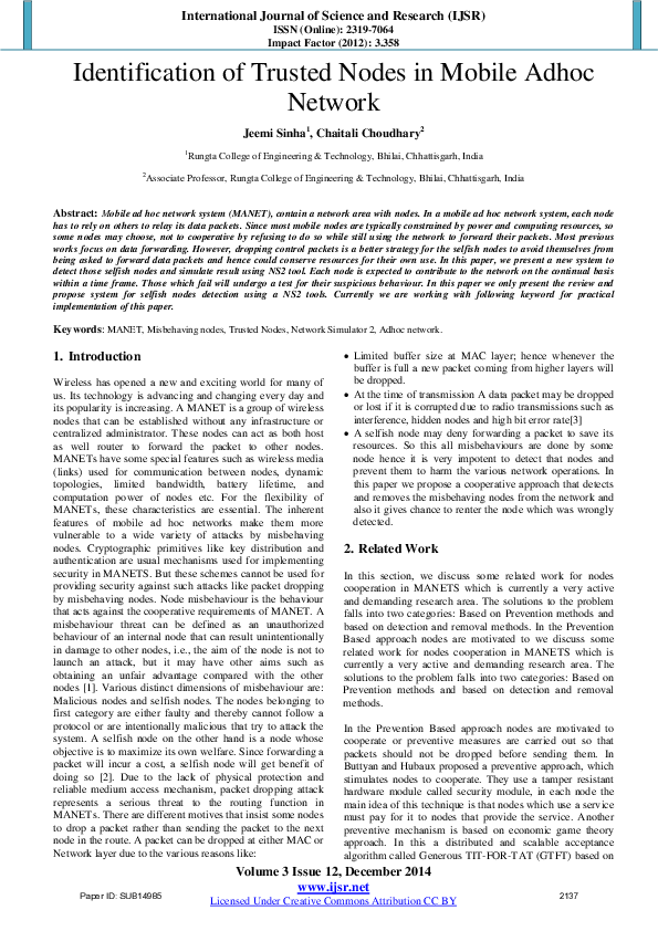 Pdf Identification Of Trusted Nodes In Mobile Adhoc Network