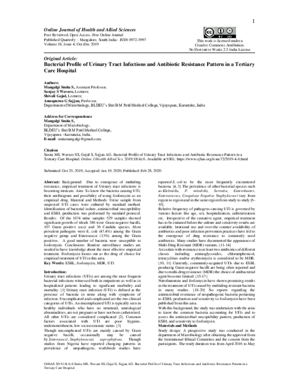 (PDF) Bacterial Profile of Urinary Tract Infections and Antibiotic ...