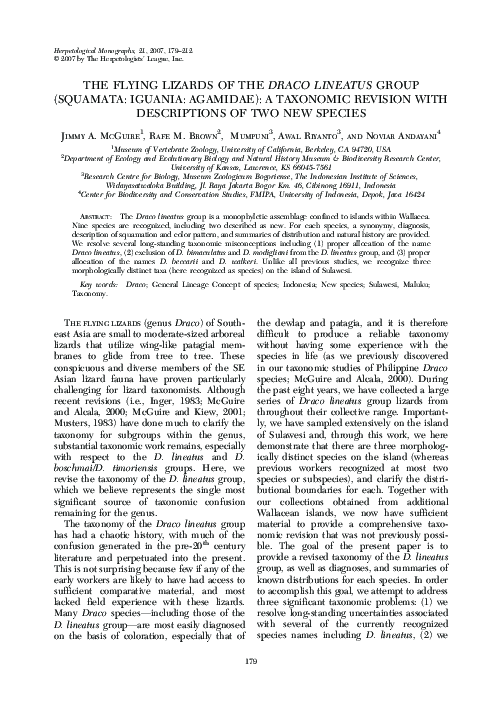 (PDF) The Flying Lizards of the Draco Lineatus Group (Squamata: Iguania ...