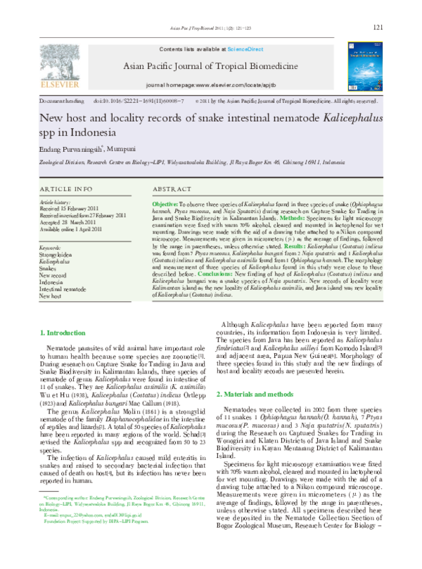 (PDF) New host and locality records of snake intestinal nematode ...