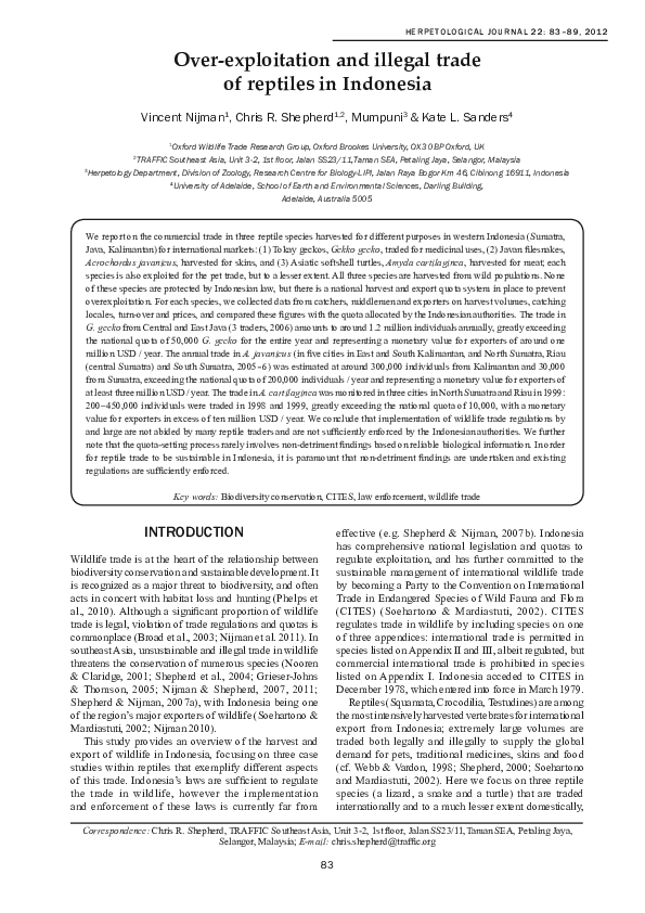 (PDF) Over-exploitation and illegal trade of reptiles in Indonesia