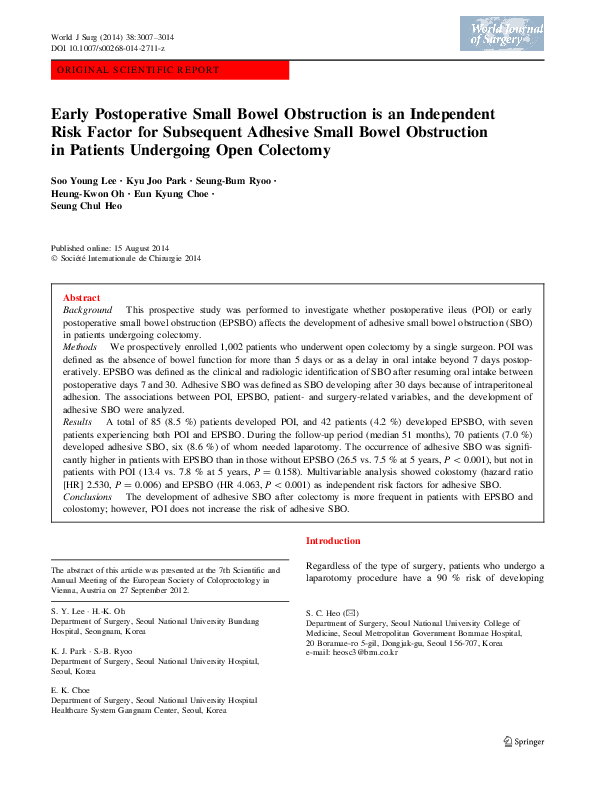 (PDF) Early postoperative small bowel obstruction is a different ...