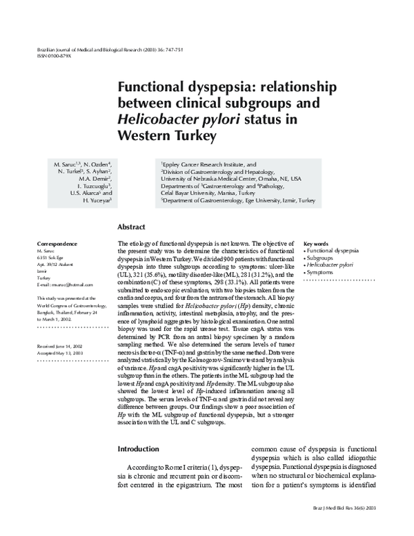 (PDF) Functional dyspepsia: relationship between clinical subgroups and Helicobacter pylori ...