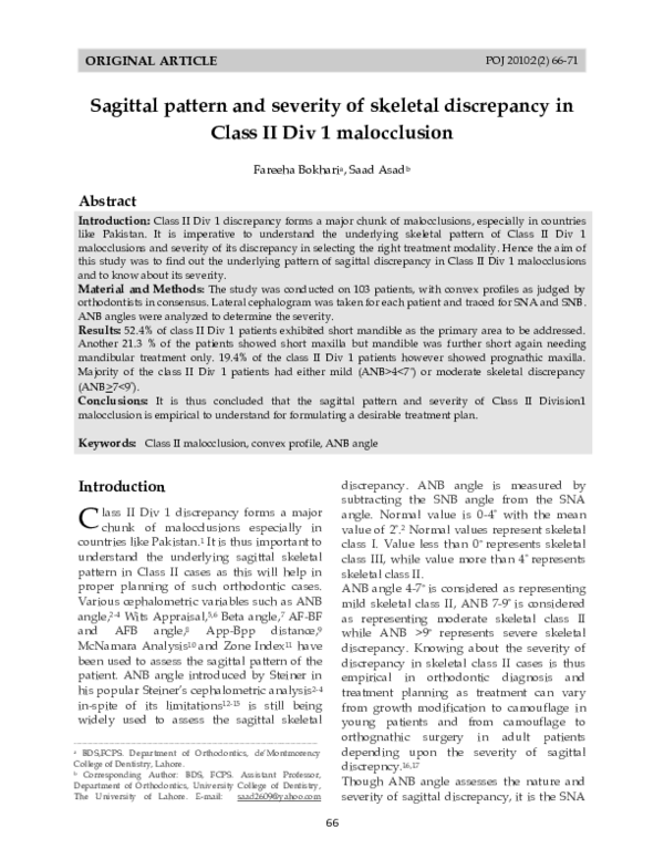 (PDF) Sagittal pattern and severity of skeletal discrepancy in Class II ...