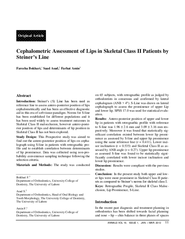 (PDF) Cephalometric Assessment of Lips in Skeletal Class II Patients by ...