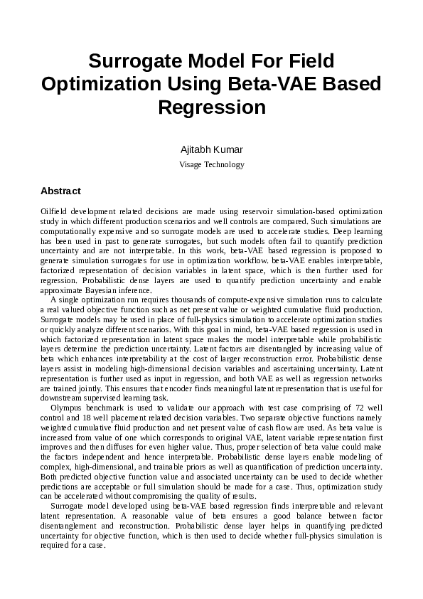 (PDF) Surrogate Model for Field Optimization Using Beta-VAE Based Regression