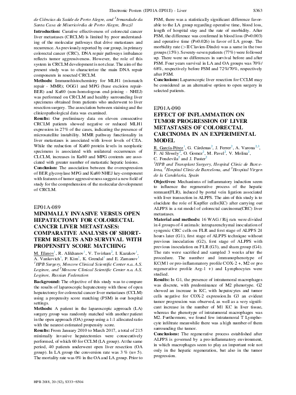 (PDF) Minimally invasive versus open hepatectomy for the resection of colorectal liver ...
