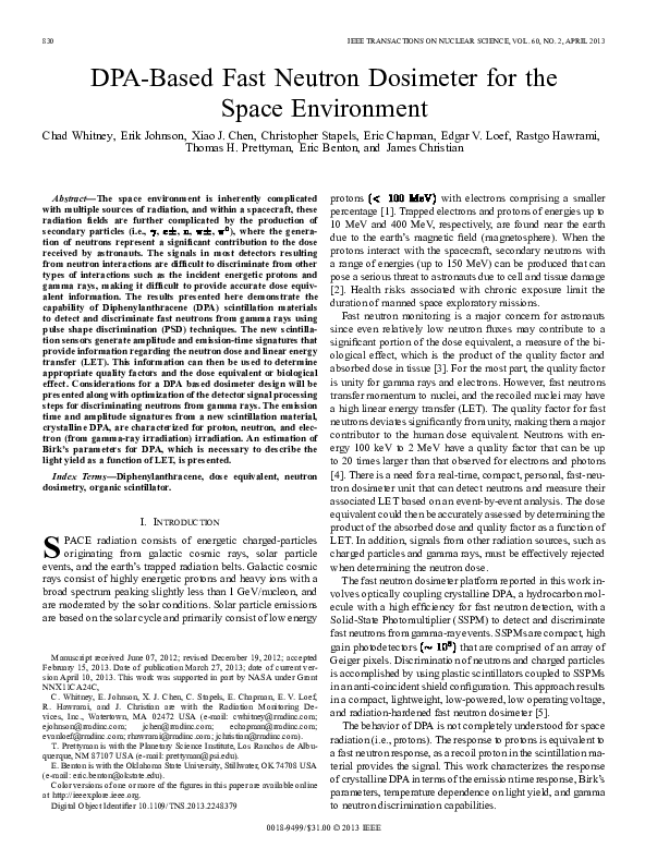 (PDF) DPA-Based Fast Neutron Dosimeter for the Space Environment