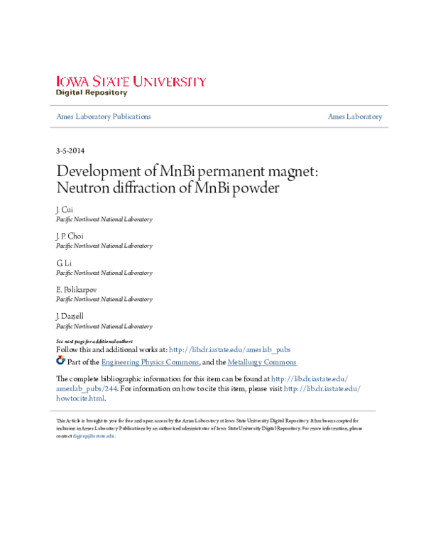 (PDF) Structural and magnetic properties of bulk MnBi permanent magnets