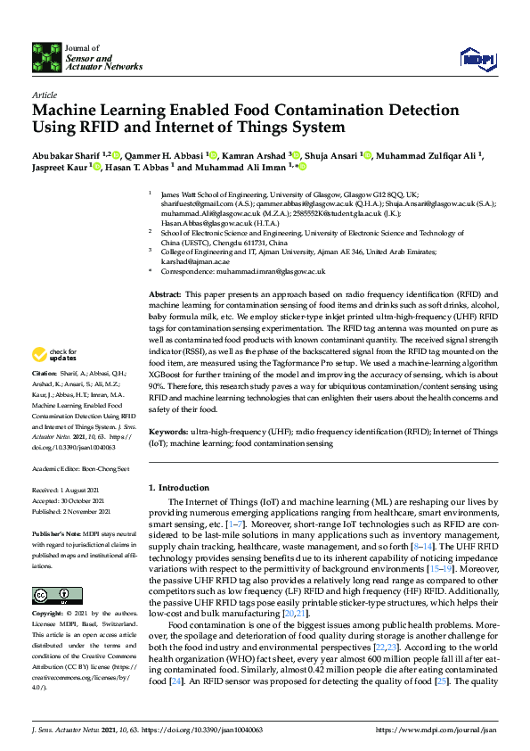 (PDF) Machine Learning Enabled Food Contamination Detection Using RFID and Internet of Things System