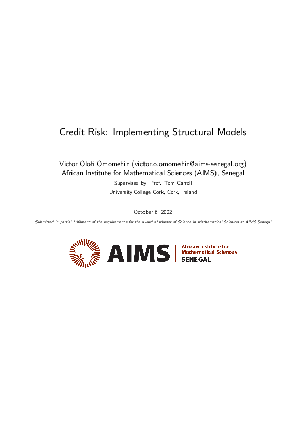 (PDF) Credit Risk: Implementing Structural Models