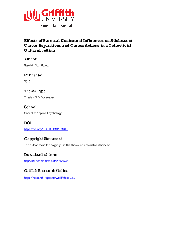 (PDF) Effects of Parental Contextual Influences on Adolescent Career ...