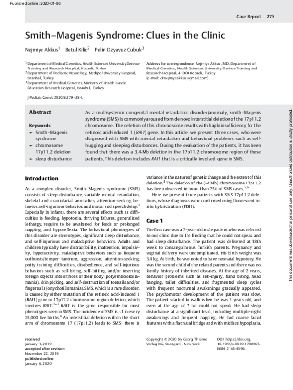 (PDF) Smith–Magenis Syndrome: Clues in the Clinic