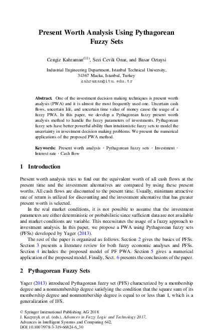 (PDF) Present Worth Analysis Using Pythagorean Fuzzy Sets