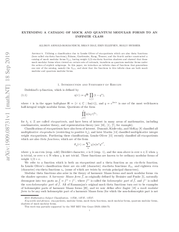 (PDF) Extending a catalog of mock and quantum modular forms to an ...