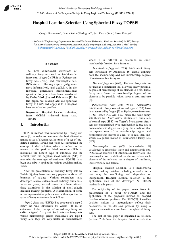 Pdf Hospital Location Selection Using Spherical Fuzzy Topsis