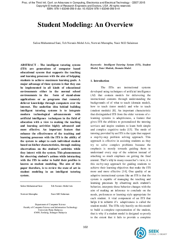 (PDF) Student Modeling An Overview