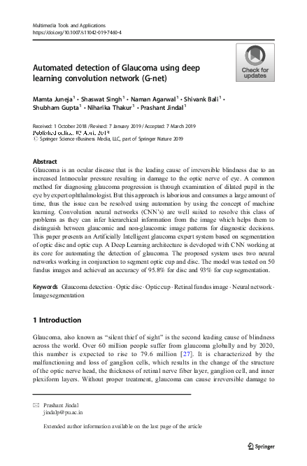 Pdf Automated Detection Of Glaucoma Using Deep Learning Convolution