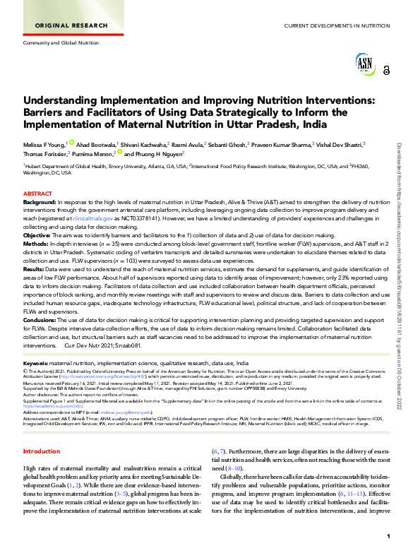(PDF) Understanding Implementation and Improving Nutrition Interventions: Barriers and ...