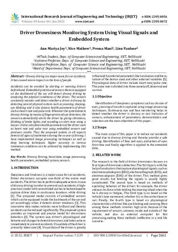 Pdf Driver Drowsiness Monitoring System Using Visual Signals And