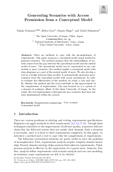 (PDF) Generating Scenarios with Access Permission from a Conceptual Model | Takako Nakatani ...