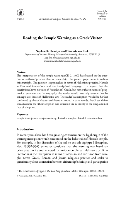 (PDF) Reading the Temple Warning as a Greek Visitor