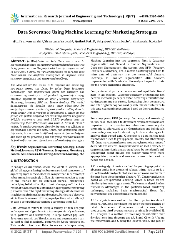 (PDF) Data Severance Using Machine Learning for Marketing Strategies