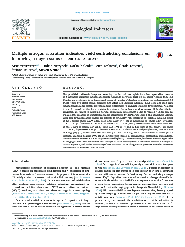 (PDF) Multiple nitrogen saturation indicators yield contradicting ...