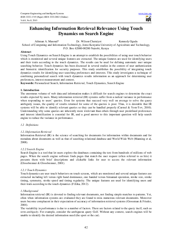 (PDF) Enhancing Information Retrieval Relevance Using Touch Dynamics on Search Engine