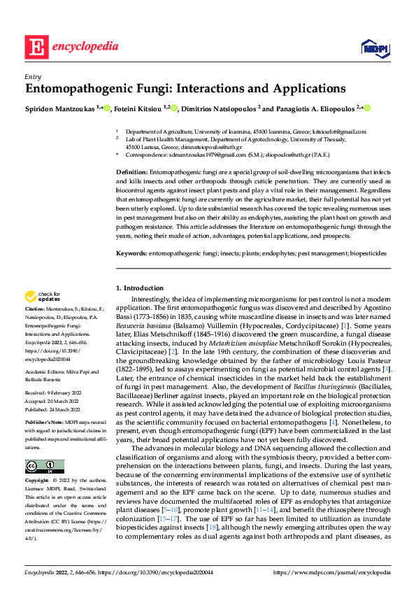 (PDF) Entomopathogenic Fungi: Interactions and Applications