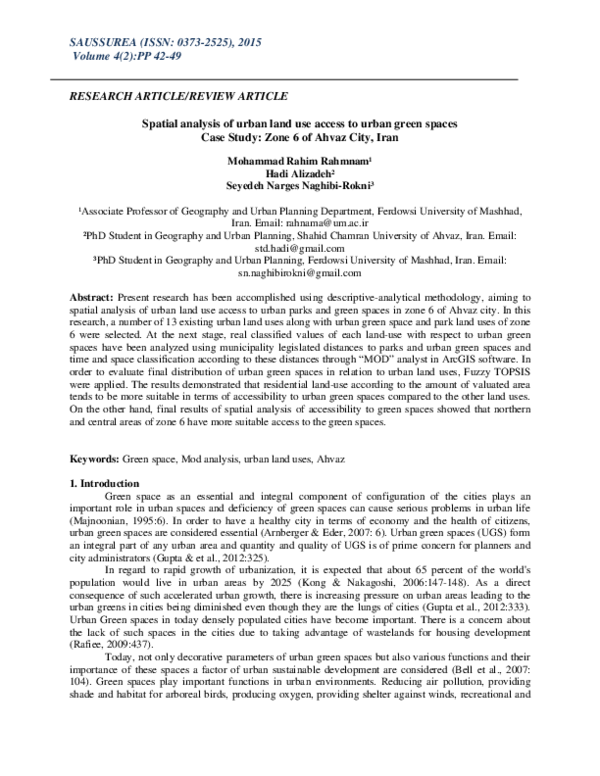 (PDF) Spatial analysis of urban land use access to urban green spaces Case Study: Zone 6 of ...