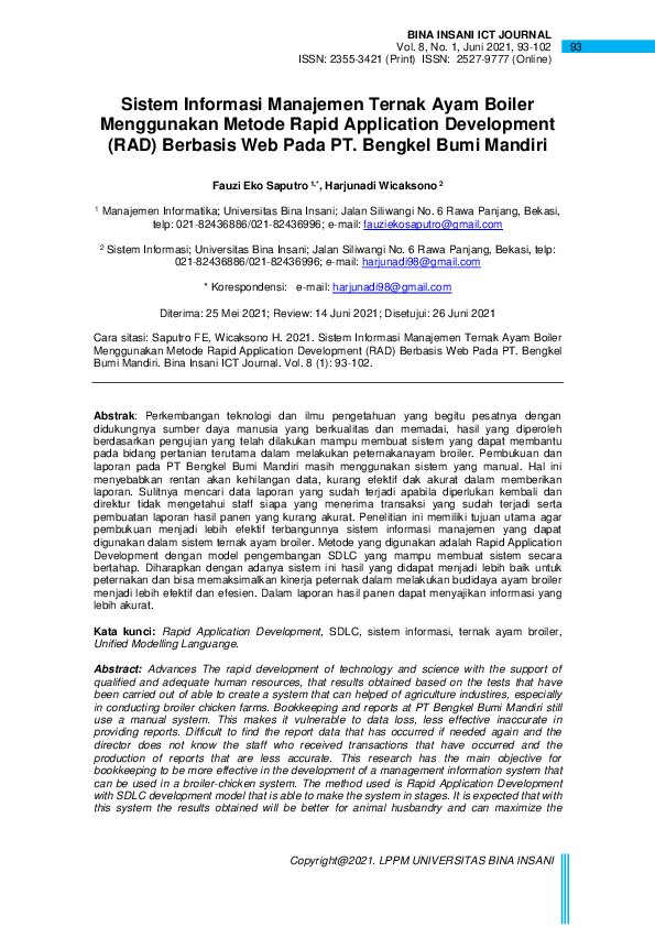 (PDF) Sistem Informasi Manajemen Ternak Ayam Boiler Menggunakan Metode ... (PDF) Sistem Informasi Manajemen Ternak Ayam Boiler Menggunakan Metode ...