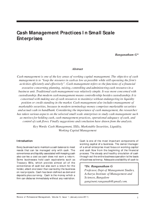 (PDF) Cash Management Practices in Small Scale Enterprises