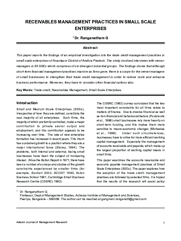 (PDF) Receivables Management Practices in Small Scale Enterprises