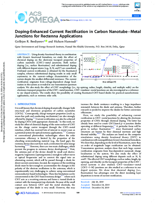 (PDF) Doping-Enhanced Current Rectification in Carbon Nanotube–Metal Junctions for Rectenna ...