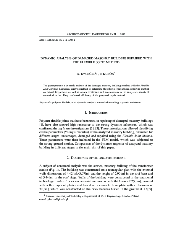 (PDF) Dynamic analysis of damaged masonry building repaired with the ...