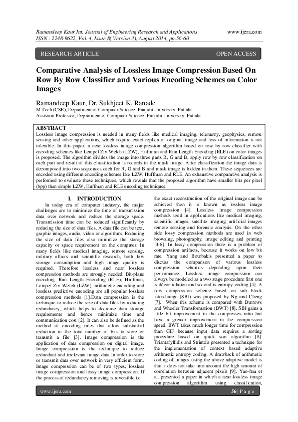 (PDF) Comparative Analysis of Lossless Image Compression Based On Row By Row Classifier and ...