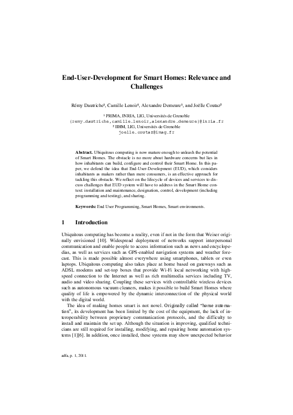 (PDF) End-User-Development for Smart Homes: Relevance and Challenges