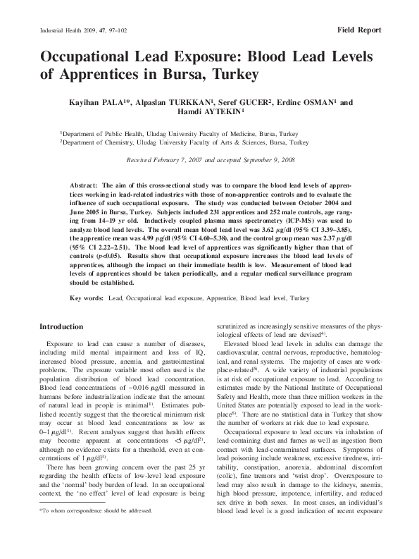 (PDF) Occupational Lead Exposure: Blood Lead Levels of Apprentices in ...